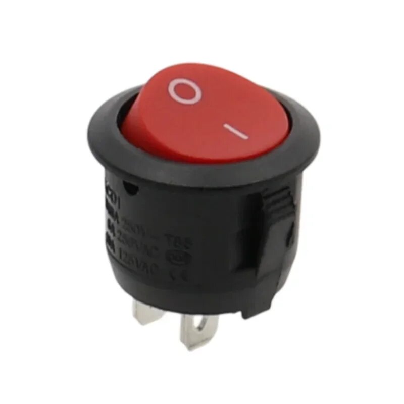 1 шт, 220 В, круглый кулисный переключатель SPDT ON-OFF KCD1-105, белый, черный, красный, AC 250 В/6 А, 125 В/10 А, тумблер, 2 контакта