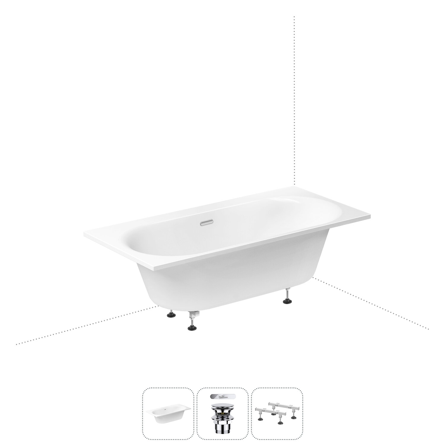 Акриловая ванна 180х90 Wellsee Dream For More 20216813R в наборе 3 в 1: ванна акриловая 180 х 90 см в цвете белый глянец, слив-перелив хром, ножки