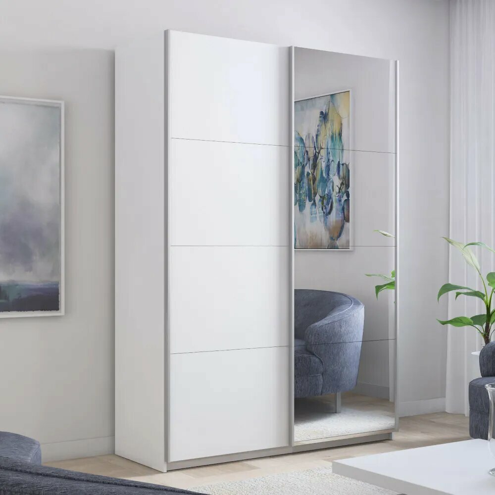 Шкаф-купе Прайм 2-x дв 140 x 230 x 57 ЛДСП Зеркало Белый Снег с доводчиками