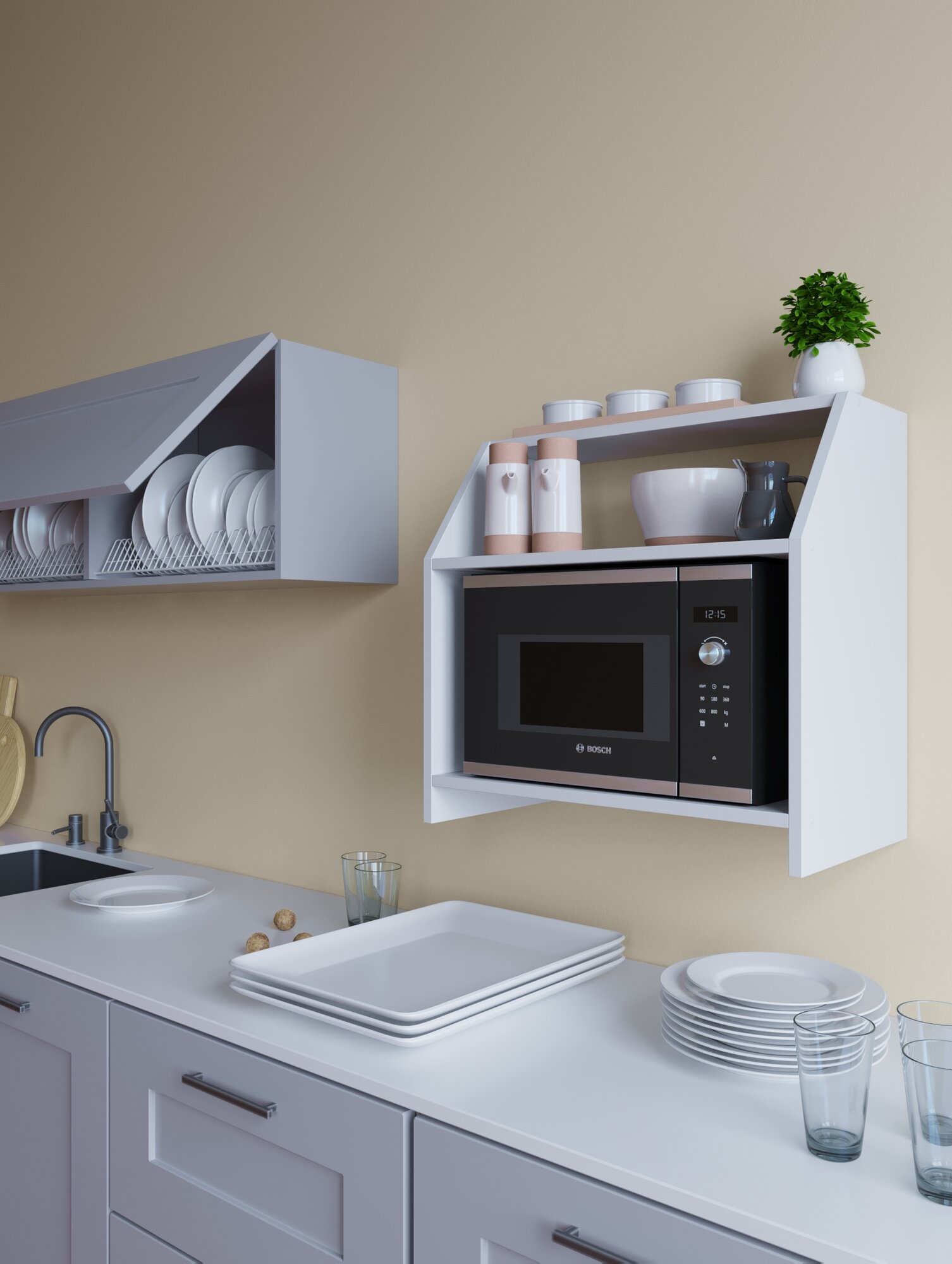 Полка кухонная под микроволновку "Белый шагрень", ЛДСП, настенная, 32х56 см