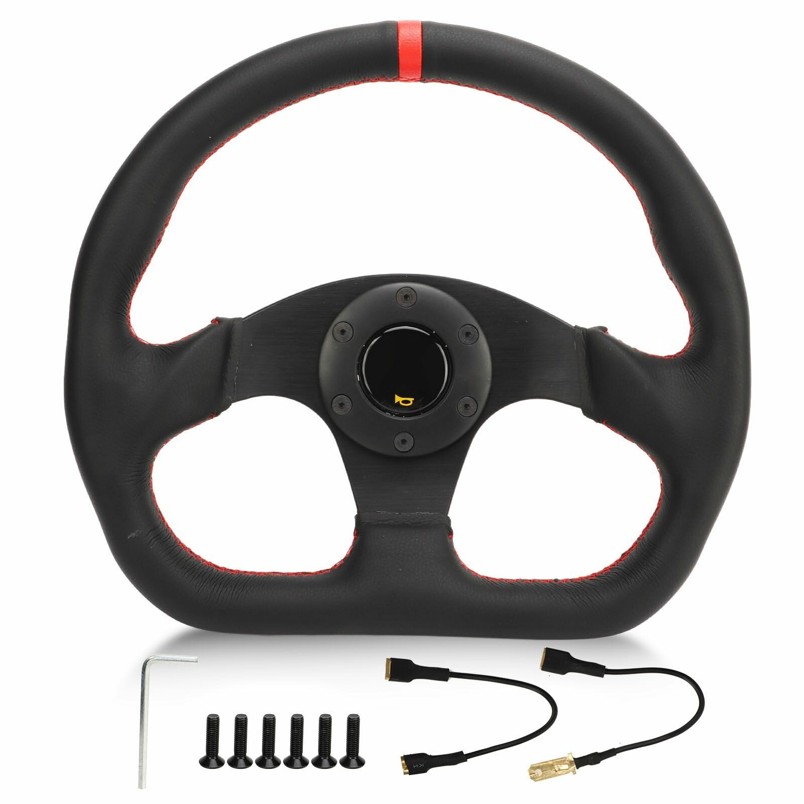 D-образное рулевое колесо из кожи с черным каркасом для спортивного вождения