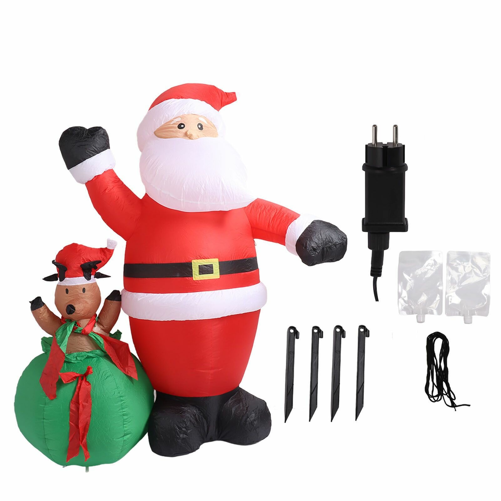 Рождественская надувная декорация 6,2 фута Санта и олень IP44 водонепроницаемая с светодиодным светом вентилятора для двора на праздничном фестивале Европейская вилка 220-240V