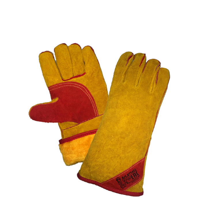 Краги сварщика Kevlar / Кевлар КТ1452 защитные особопрочные, меховые, с хлопковой подкладкой, из высококачественного спилка, желтые, размер 10.5 / строительство и ремонт