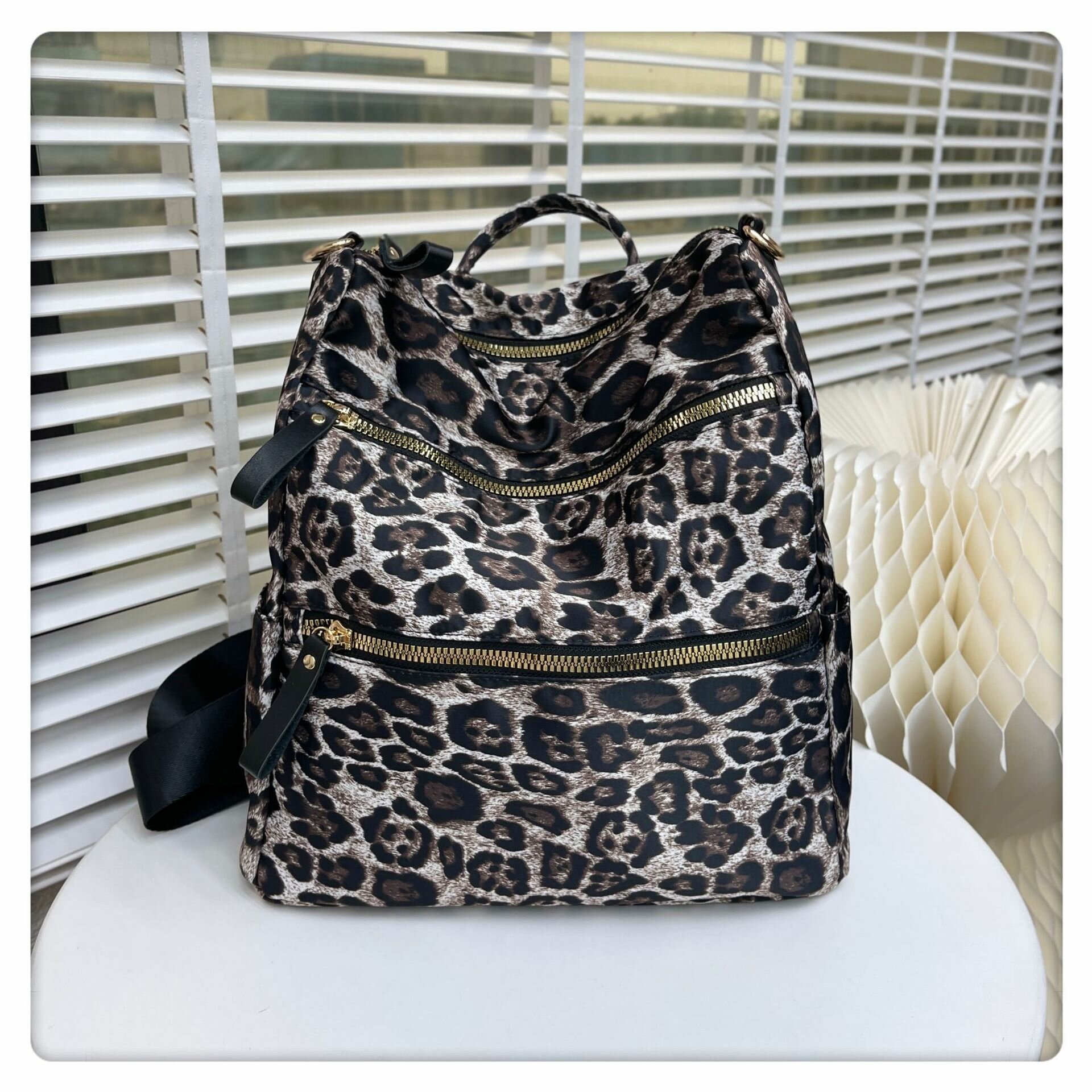 Рюкзак, леопардовый, водонепроницаемый, изогнутый плечевой ремень, 32,5x14x36 см