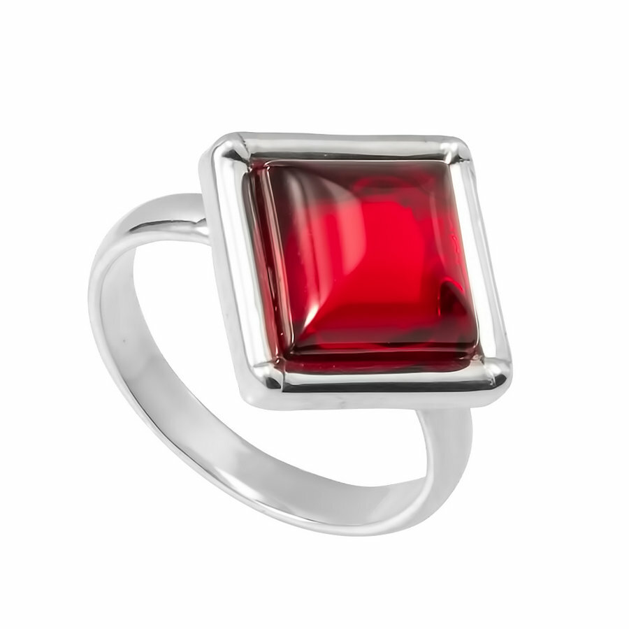 Кольцо, серебро, 925 проба, родирование, янтарь