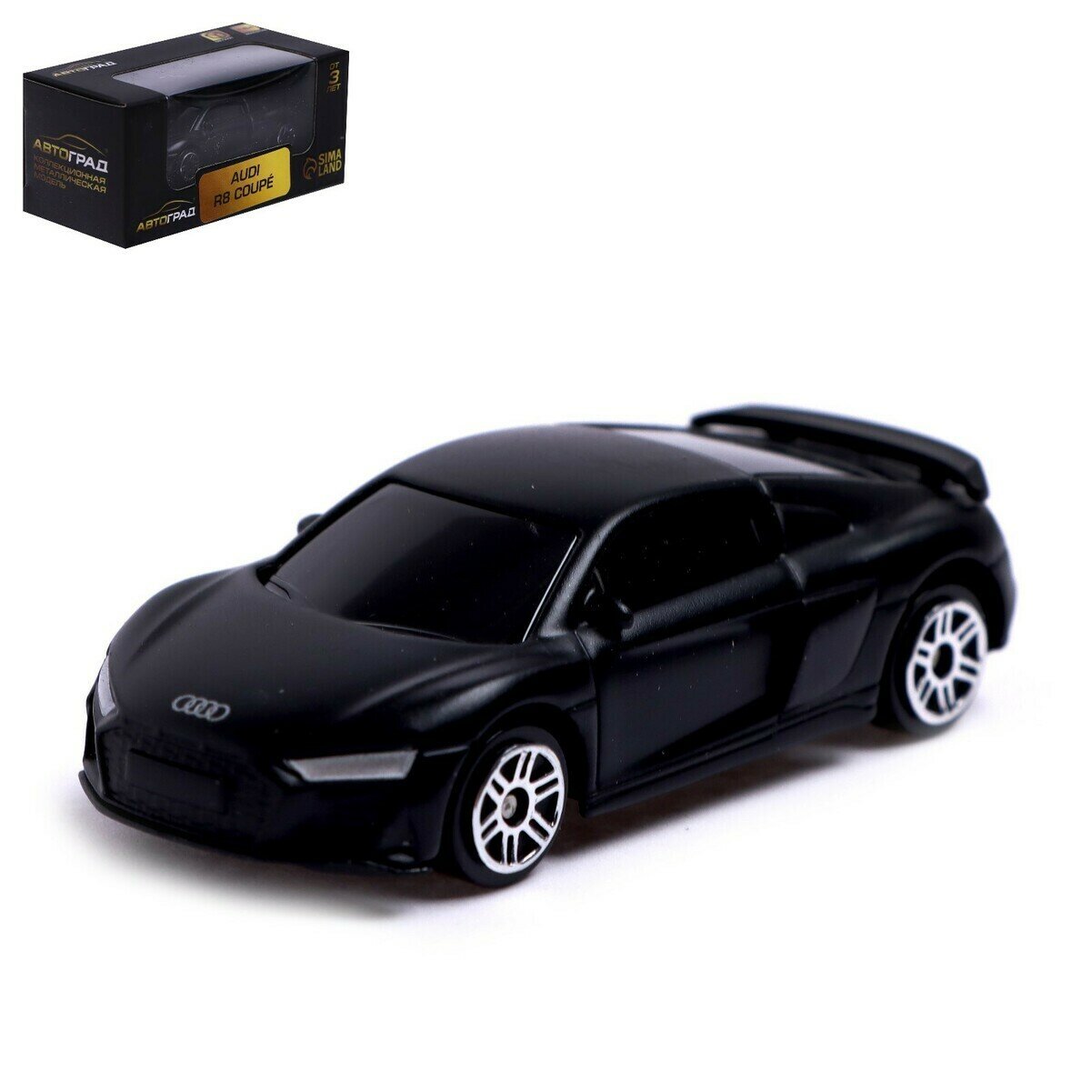 Машина металлическая Автоград Audi R8 Coupe, 1:64, черный матовый 344038