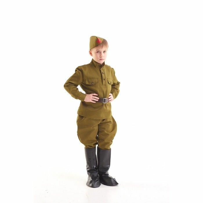 Костюм военного Бока Гимнастерка, ремень, пилотка, галифе, сапоги, 8-10 лет, рост 140-152 см