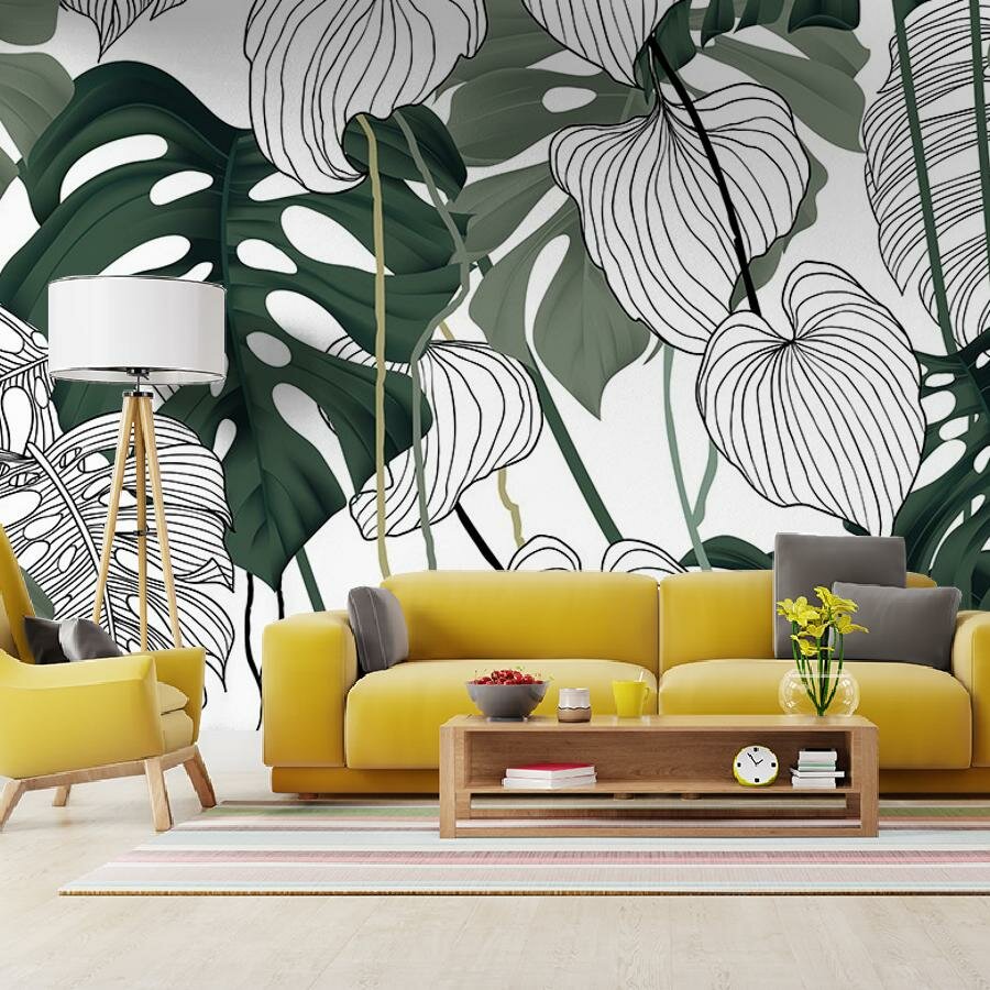 Фотообои Монстера рисунок 3д 9-2090-S-Холст 270 x 200 см (ВхШ) Бесшовные, флизелиновые, влагостойкие обои MasterFresok