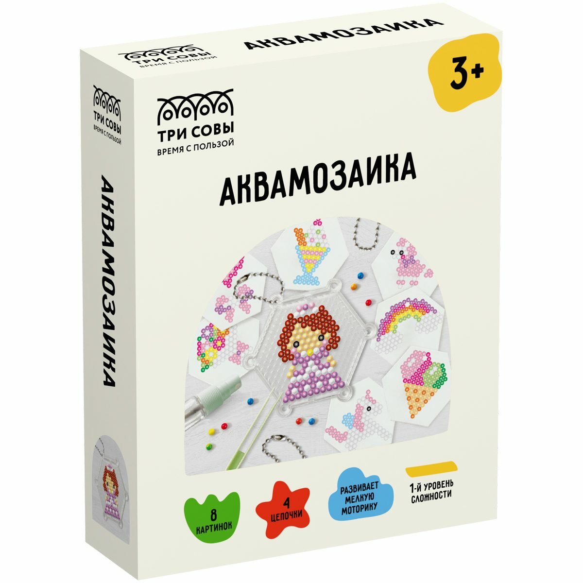 Аквамозаика Три Совы "Принцесса", набор инструментов и аксессуаров, трафареты, картонная коробка 11x14см (AQB_54292)