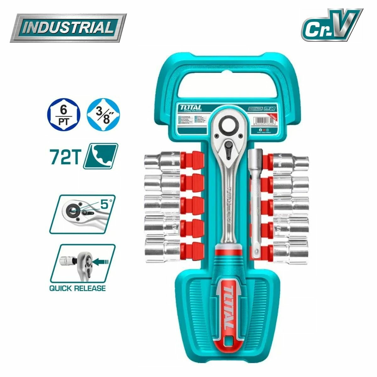 Набор головок TOTAL THT381121, 12 элементов, 3/8 дюйма, с трещоткой