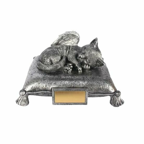 Урна для домашних кошек со статуэткой кошки-ангела с надгробной надписью, персонализированной с именем и датой