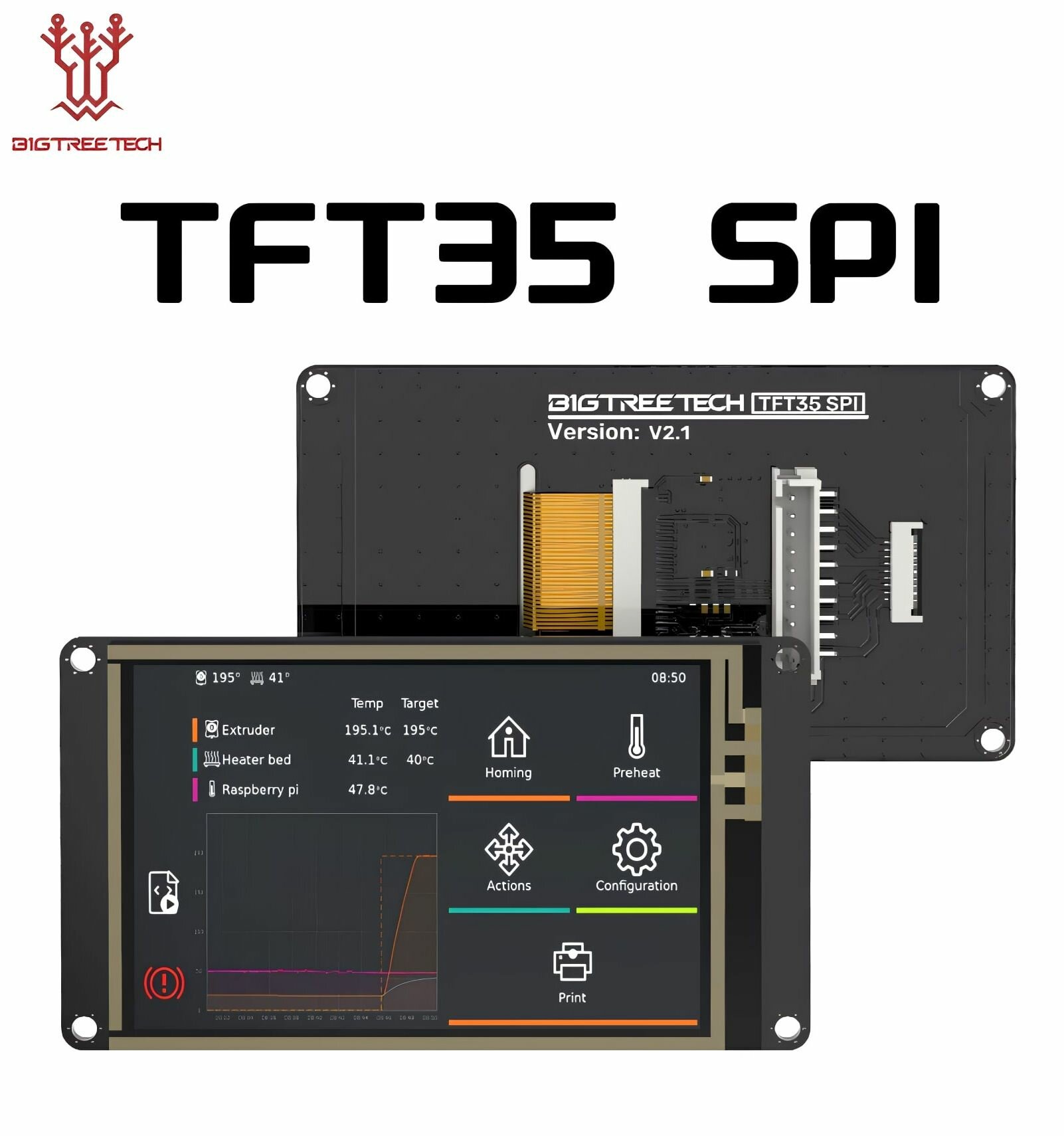 Сенсорный дисплей TFT35 SPI 2.1 от производителя Bigtreetech. Дисплей для 3D принтера BigTreeTech BTT TFT 3.5" SPI V2.1