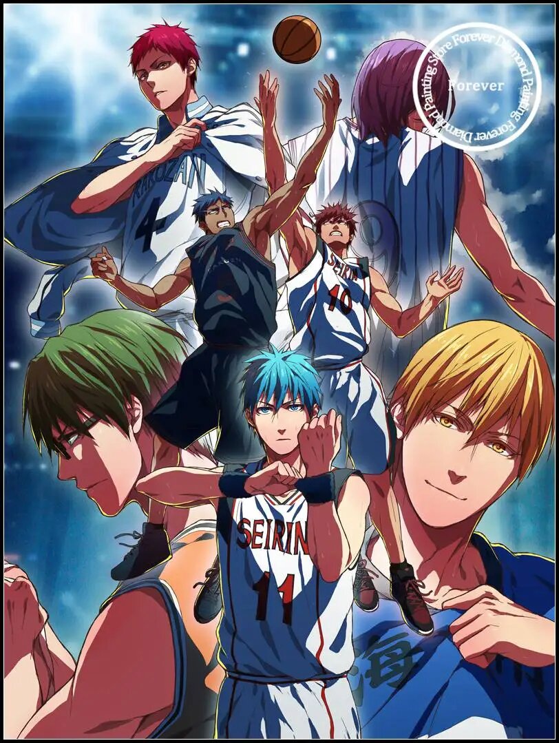 Алмазная мозаика на подрамнике "Баскетбол Куроко" круглые бриллианты 40х50см