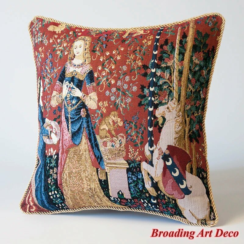 Декоративная подушка BROADING ART DECO Lady & Unicorn, 45x45cm