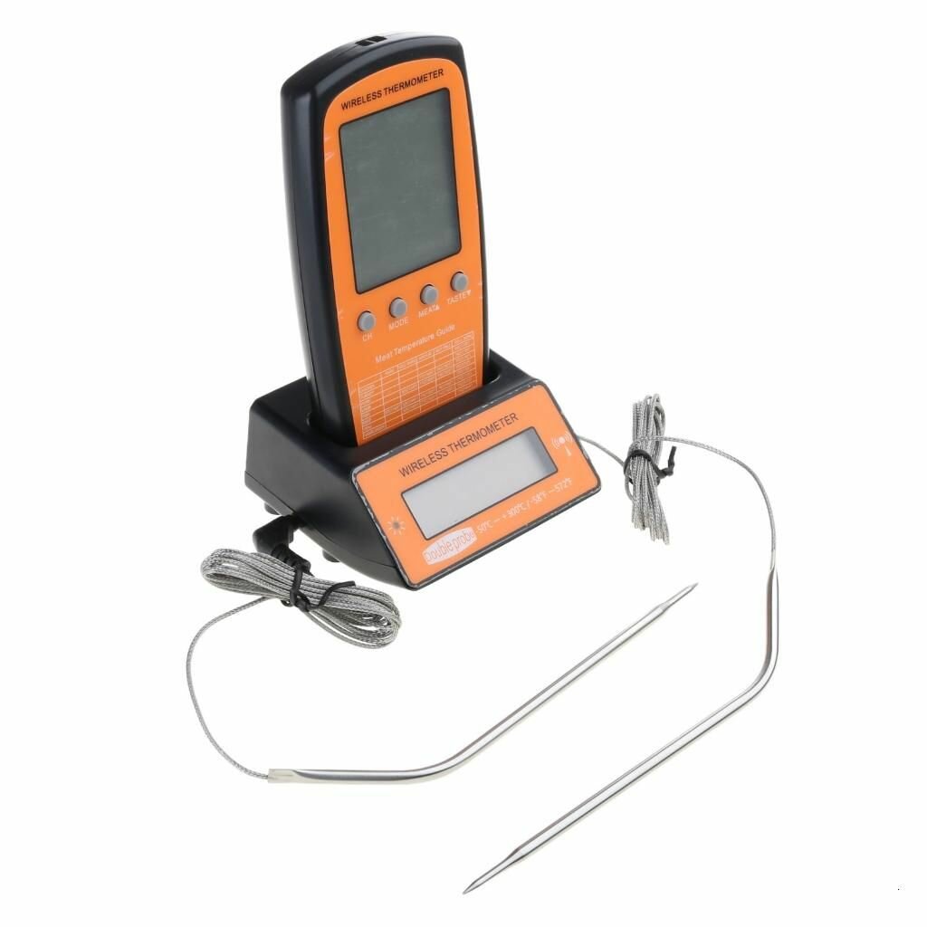 Беспроводной электронный пищевой термометр с двойным зондом (без батареи)-оранжевый