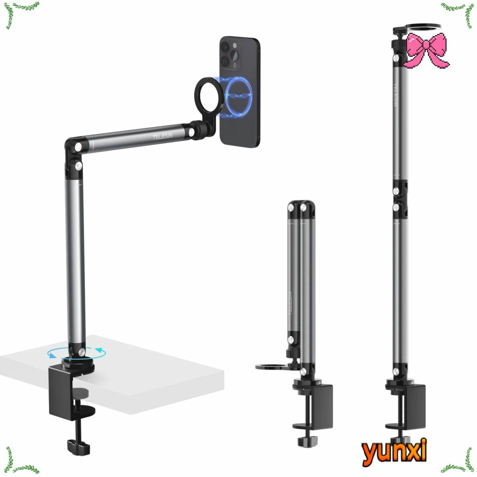 Штатив для стрима Telesin, держатель для телефона MagSafe на прищепке, штатив настольный с зажимом на стол P3-DS-02