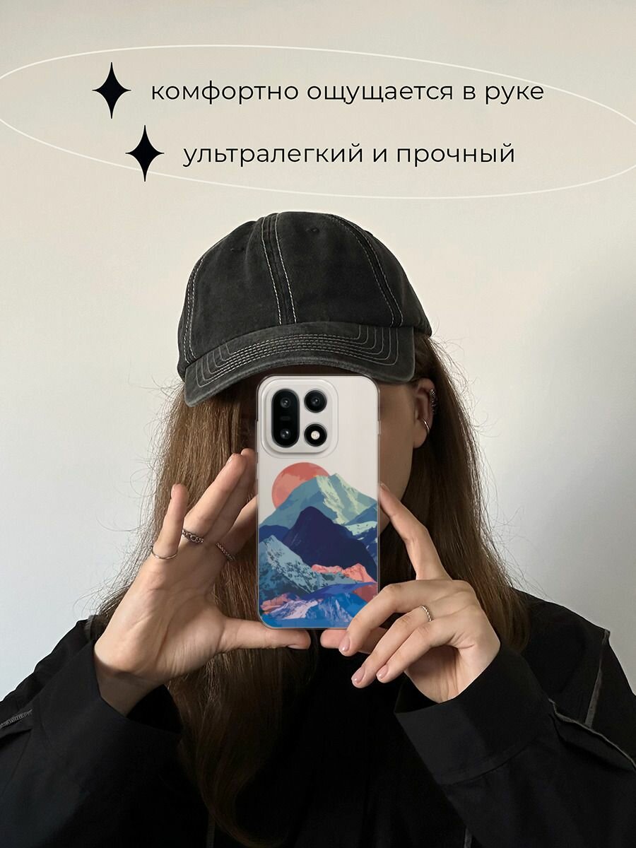 Чехол на OnePlus 15 / Ван Плас 15 с принтом Закат в снежных горах, прозрачный — фото 1