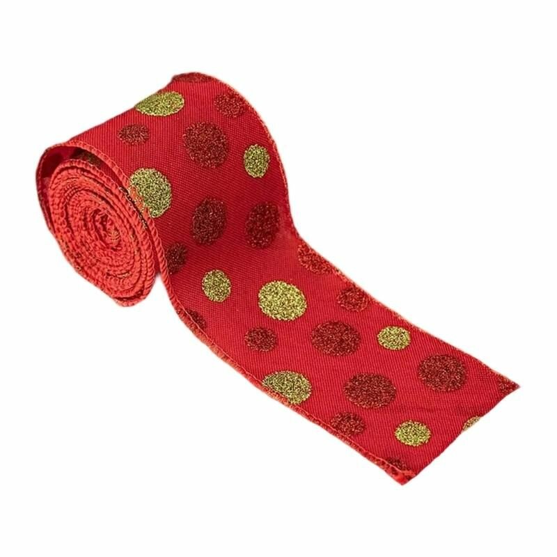 "Лента из мешковины с круглыми точками и проволочными краями", Красное дно