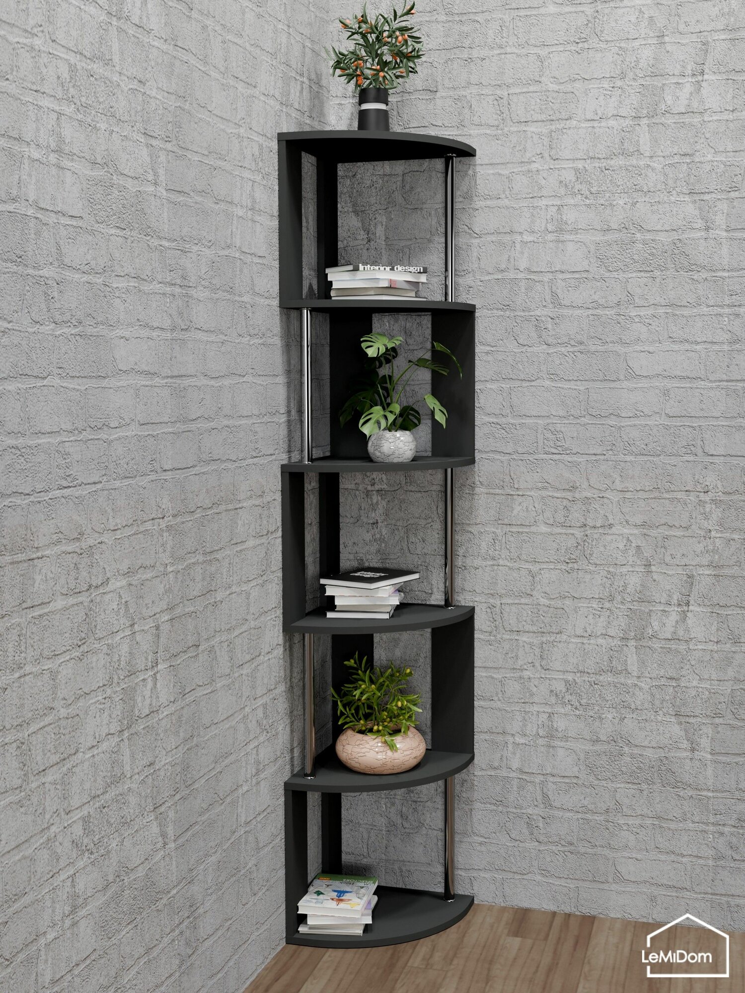 Стеллаж деревянный мария S113 177x35x35 cм /Графит (темно-серый)