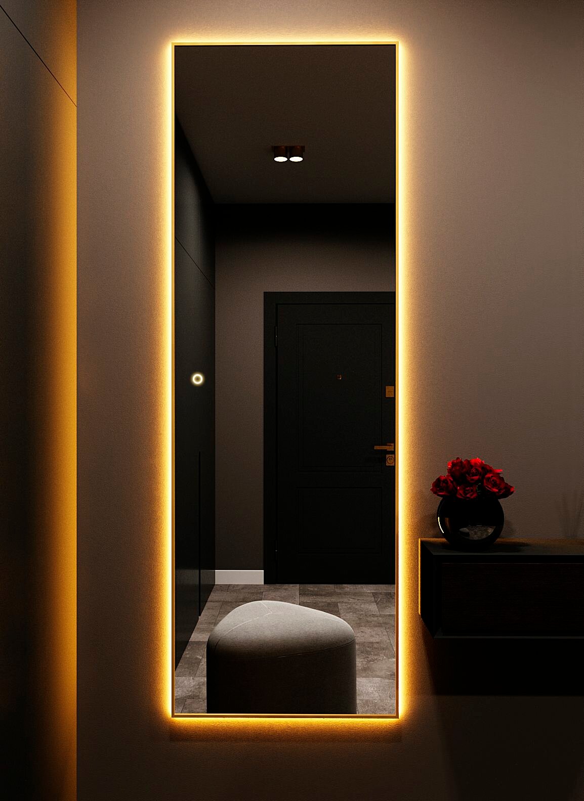 Зеркало с подсветкой настенное сенсорное в алюминиевой раме ONE MIRROR 200х60см. Золото