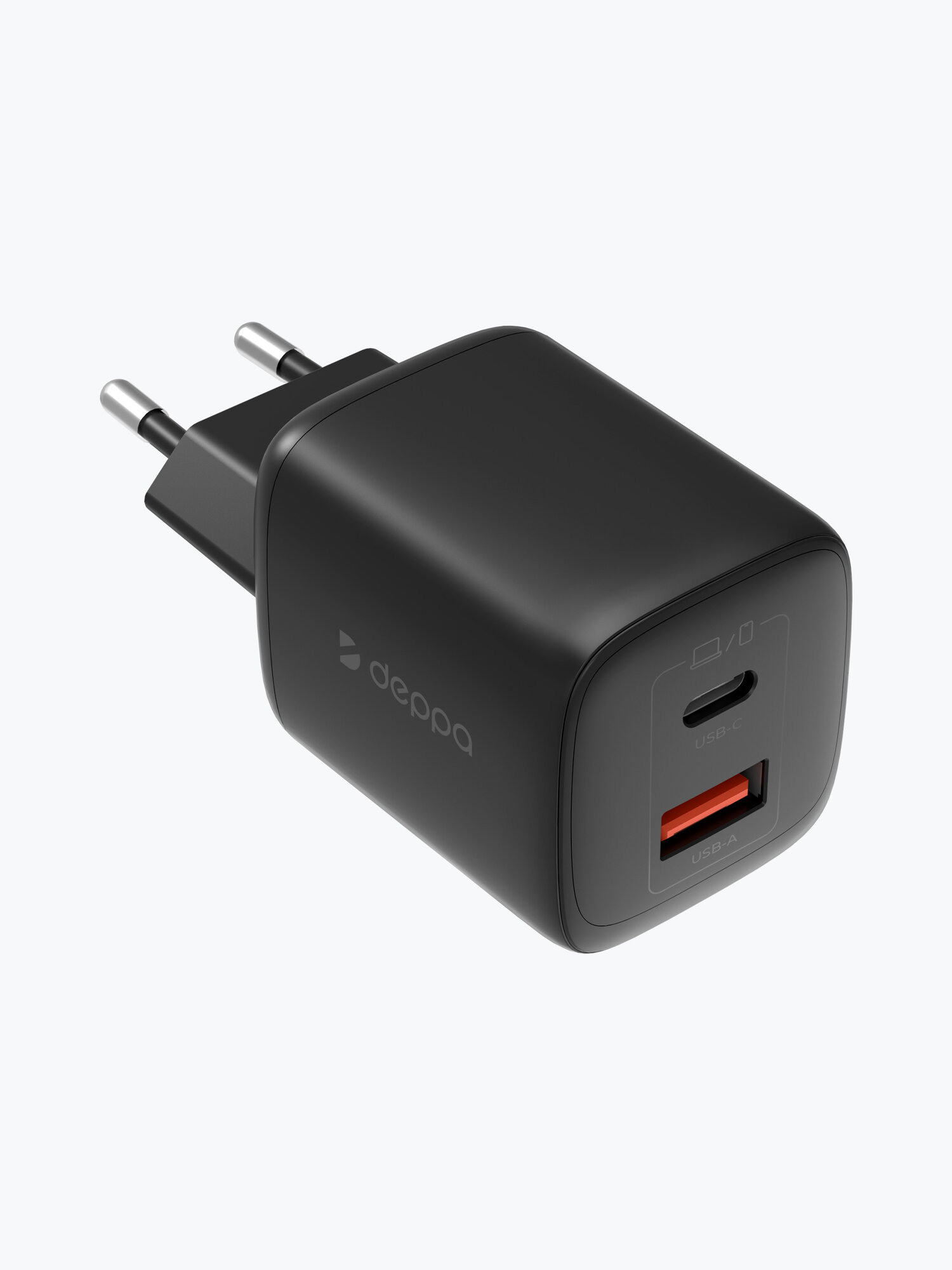 Сетевое зарядное устройство Wall Charger GaN USB-C + USB-A, PD 3.0, QC 3.0, 45Вт, GaN, черный, Deppa