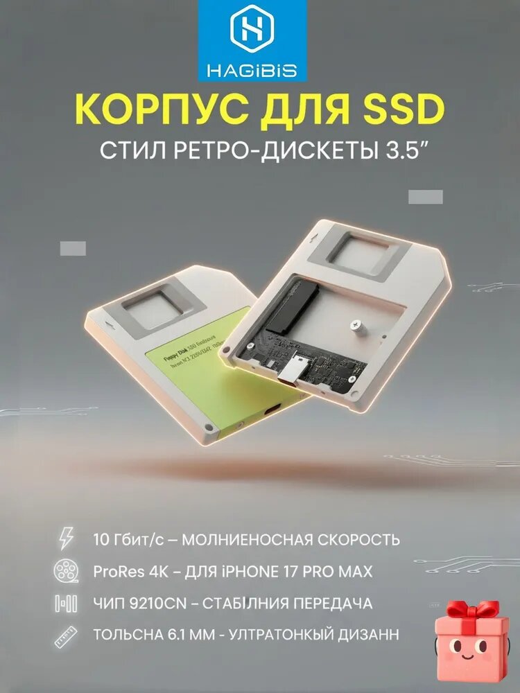 Внешний корпус для SSD M.2 NVMe Hagibis Дискета 3.5 Кейс для диска 2230/2242 для iPhone 17 Pro Max и MacBook 10 Гбит/с