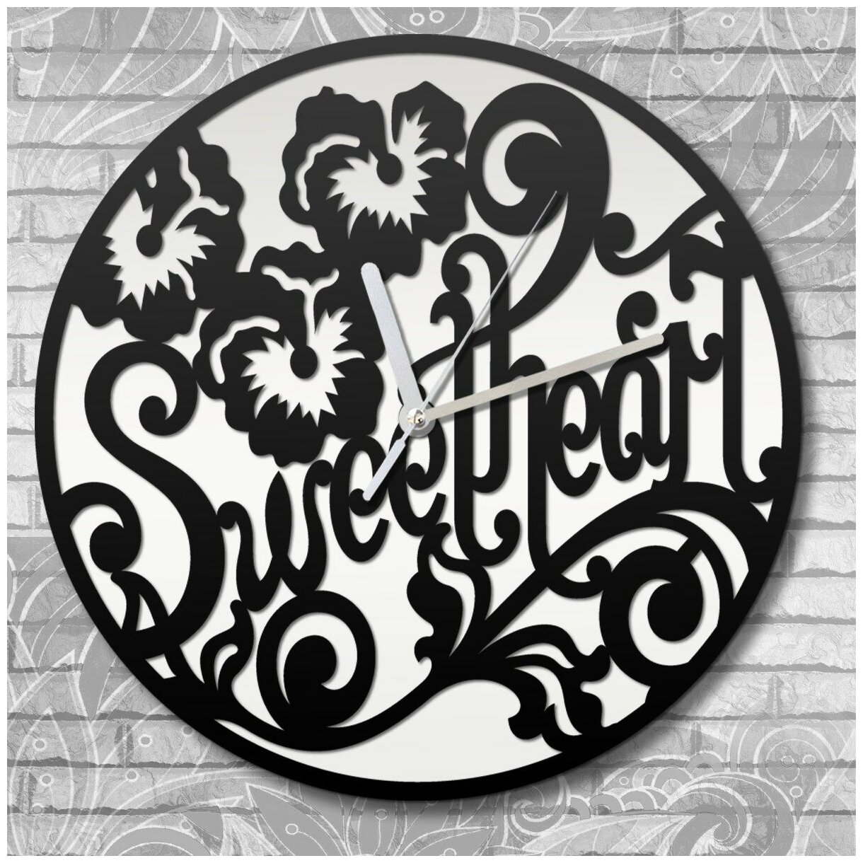 Настенные часы деревянные бесшумные цветы надписи sweetheart - 358