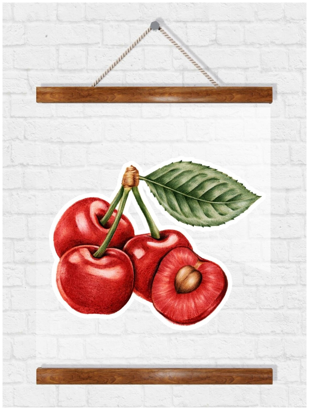 Постер / Плакат / Картина Прозрачный постер - Три вишенки на ветке 60x90