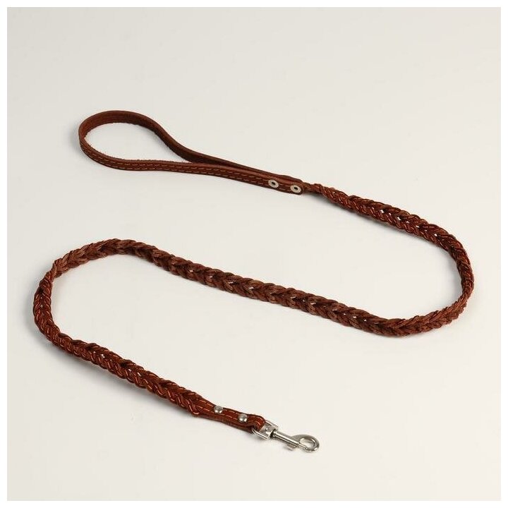 Поводок кожаный плетеный "Коса", 1.25 м х 1.1 см, коричневый