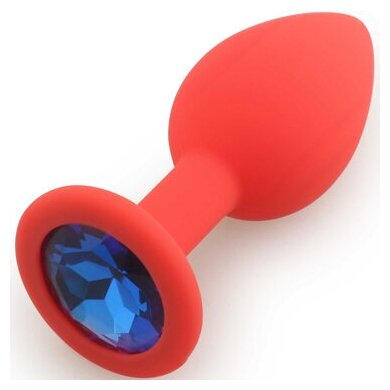 39756 Play Secrets Silicone Butt Plug Small, красный/синий. Маленькая анальная пробка, из силикона с кристаллом