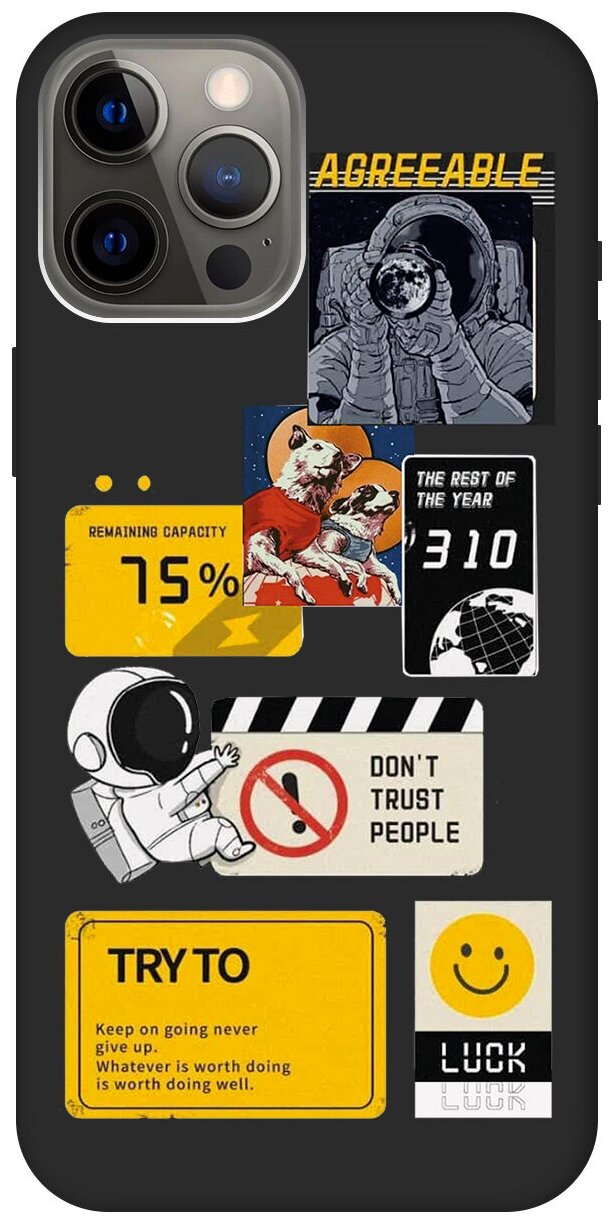 Силиконовый чехол на Apple iPhone 12 Pro Max / Эпл Айфон 12 Про Макс с рисунком "Space Stickers" Soft Touch черный
