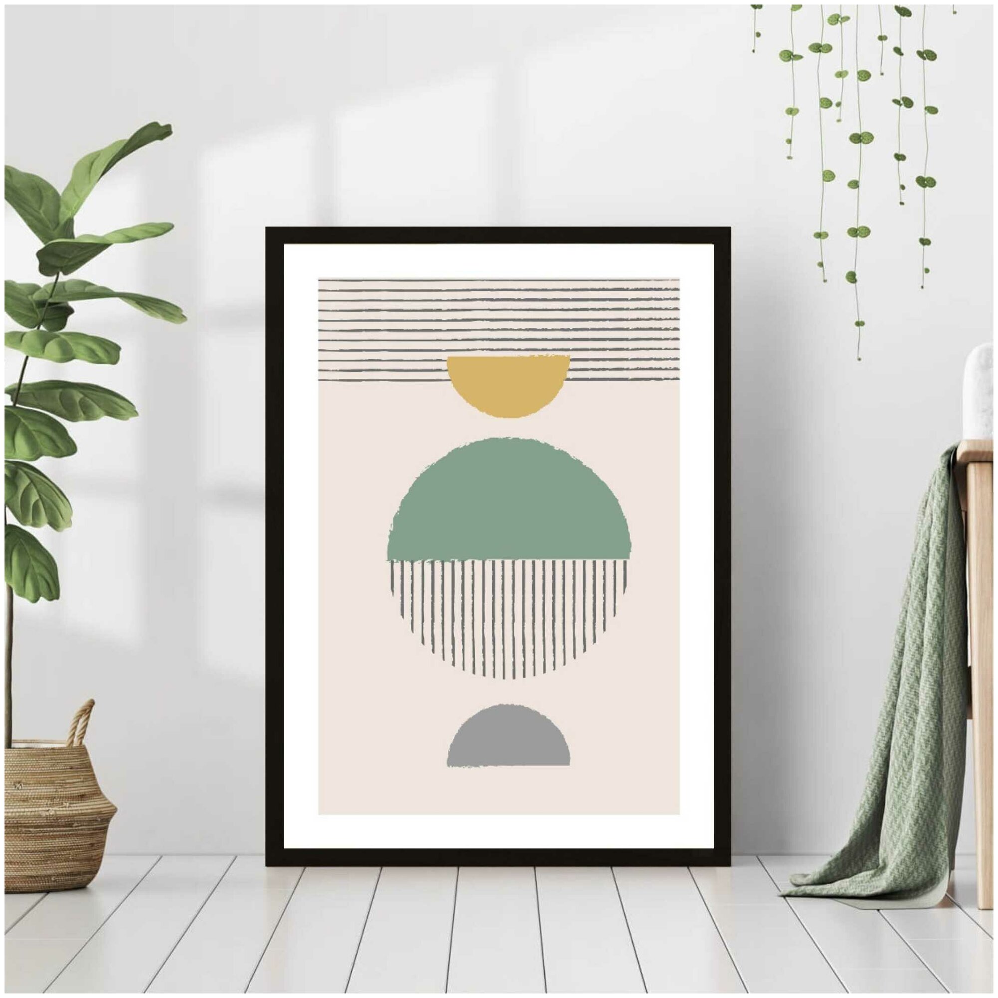 Постер "Абстракция линии и круги" 50х70 в черной рамке для интерьера на стену