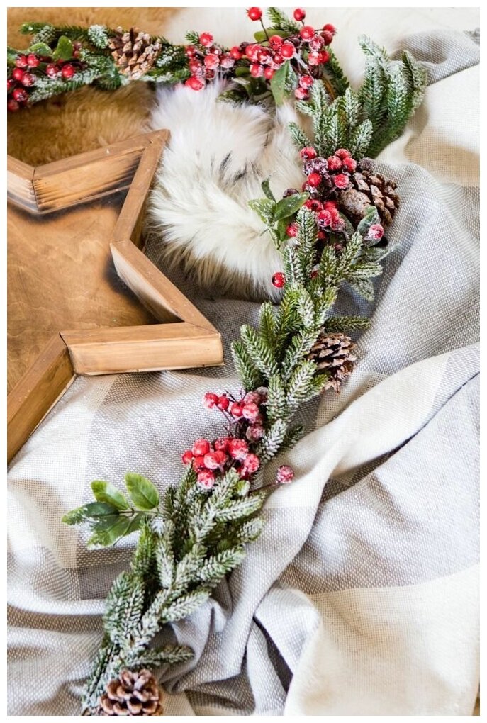 Гирлянда ягодный хоровод, хвоя 100% литая мягкий полимер, 180 см, Kaemingk 685143