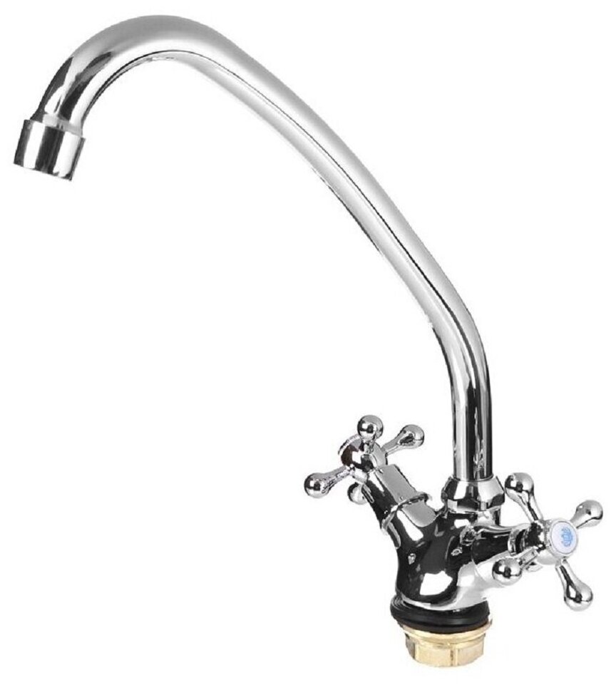 Смеситель для кухни/ Кухонный смеситель Dokorona двухвентильный, крепление на гайке, цвет глянцевый хром.