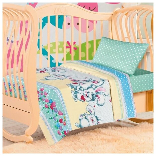 Постельное Белье из Поплина «Пушистик арт. 922» с зайчиком ясельное