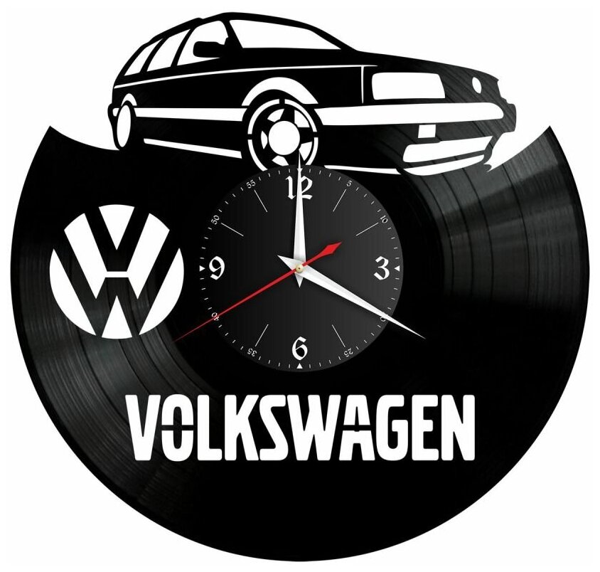 Часы из винила Redlaser "Volkswagen, Фольксваген, логотип, автомобиль" VW-10432