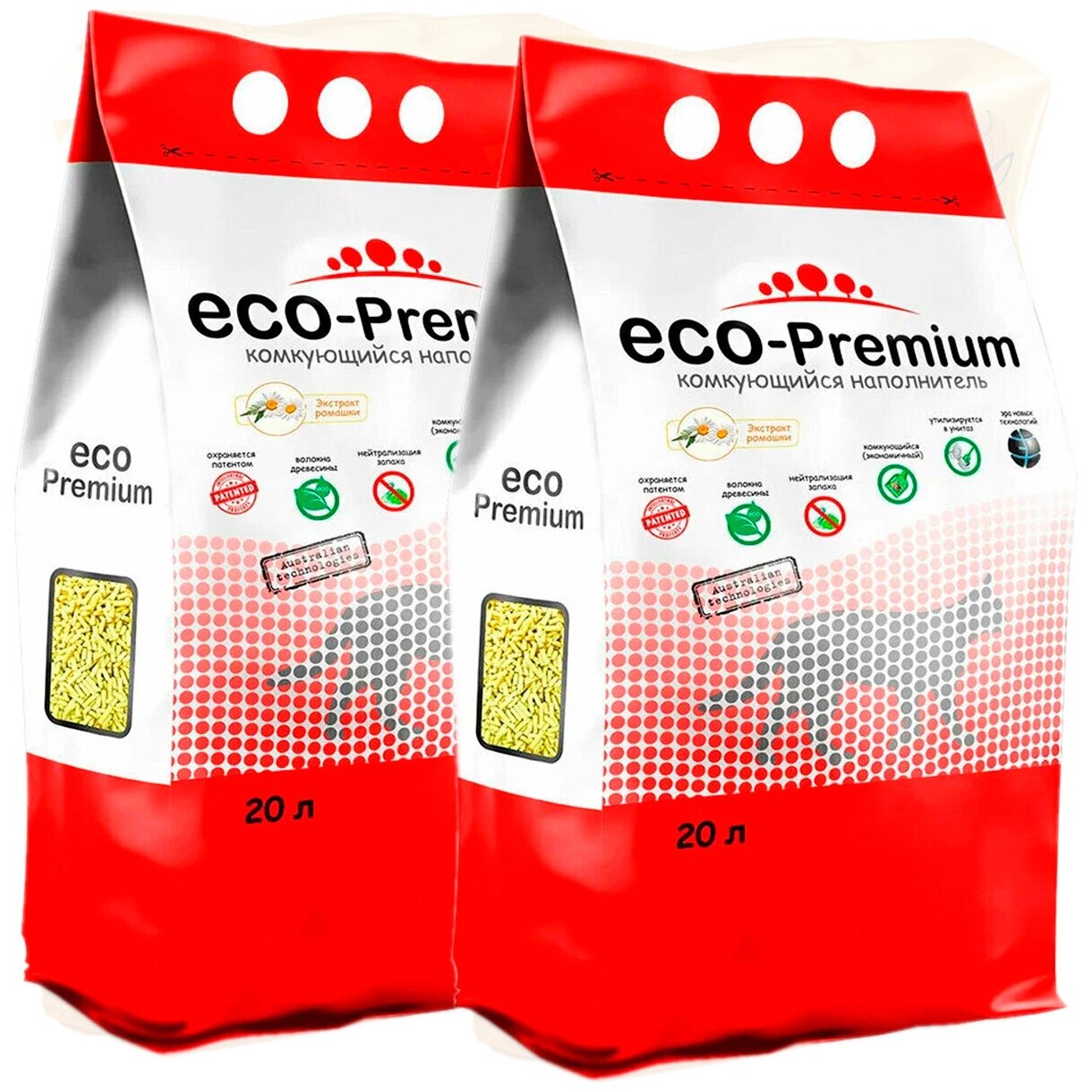 ECO-PREMIUM ромашка наполнитель древесный комкующийся для туалета кошек с ароматом ромашки (7,6 + 7,6 кг)