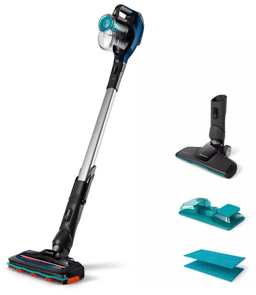 Вертикальный беспроводной пылесос Philips FC6718/01, цвет черный/синий, аккумуляторный