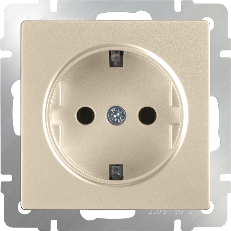 Штепсельная розетка встраиваемая WERKEL 16A 250V WL11-SKGS-01-IP44 / W1171111 с/з и шторками шампань
