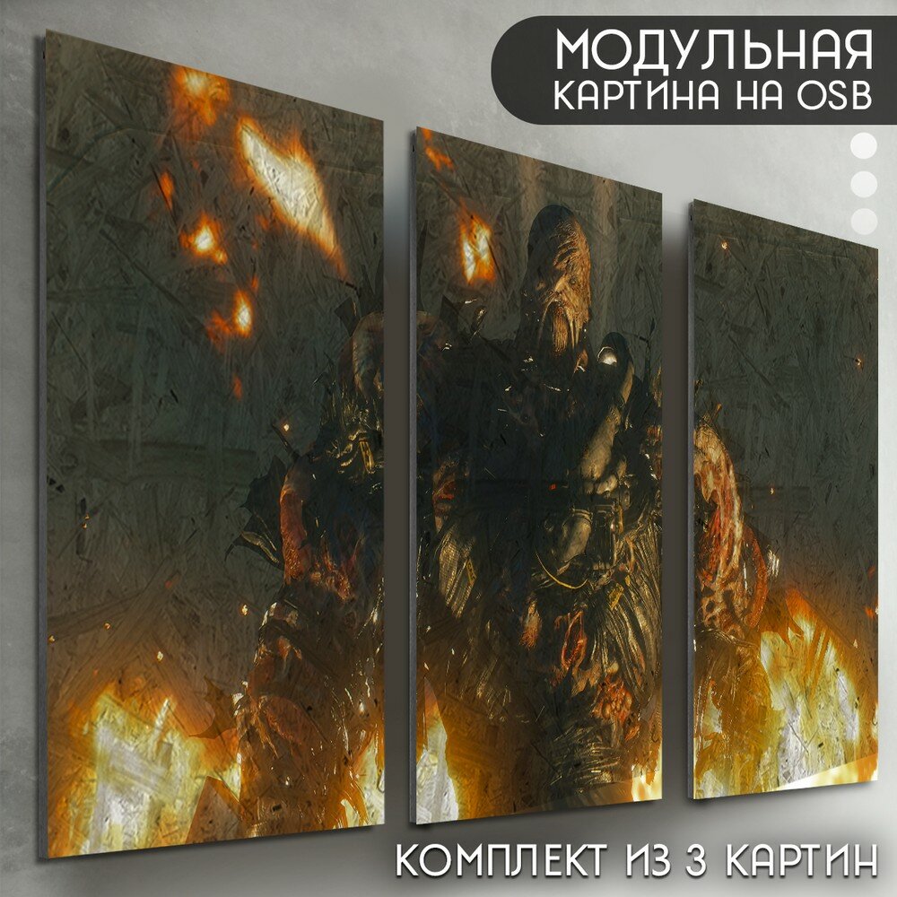 Модульная картина на рельефной доске ОСП "игры Resident evil 3 remake (обитель зла, резидент ремейк, хоррор, Немезис) - 6302"