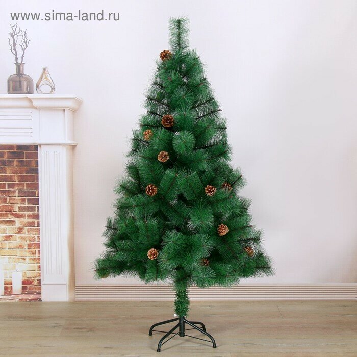 Кедр зеленый шишки 150 см, d игл 10 см, d нижнего яруса 88 см, 152 ветки, металл подставка