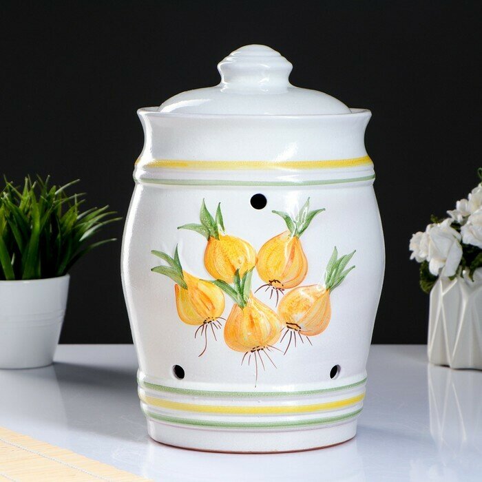 Банка для хранения сыпучих продуктов, емкость для хранения лука и чеснока "Глазурь", 4л, керамика