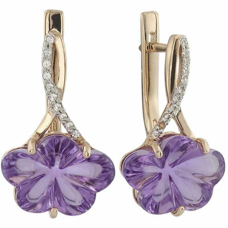 Серьги, красное золото, 585 проба, аметист
