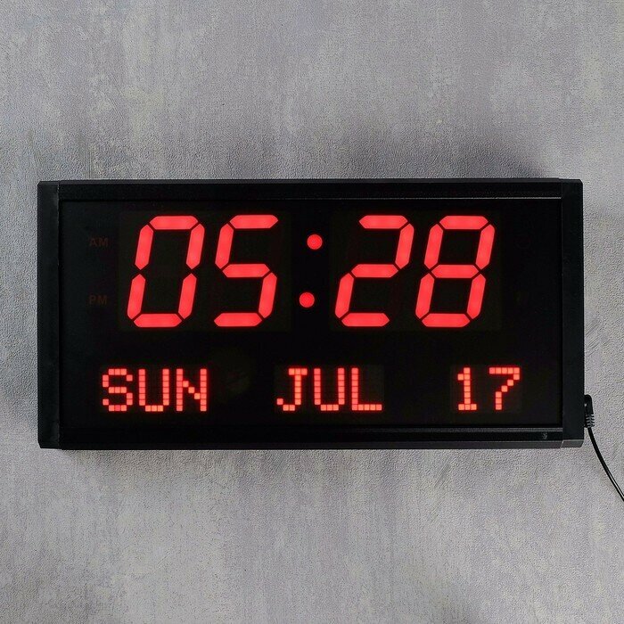 Часы электронные настенные "Соломон", будильник, 38х19х5 см, красные цифры, часы интерьерные