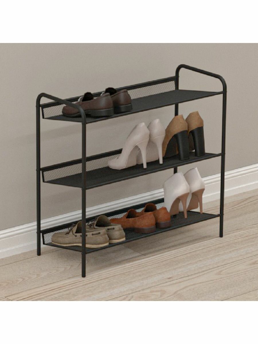 Обувница металлическая 3 полки Женева 23 черная для прихожей