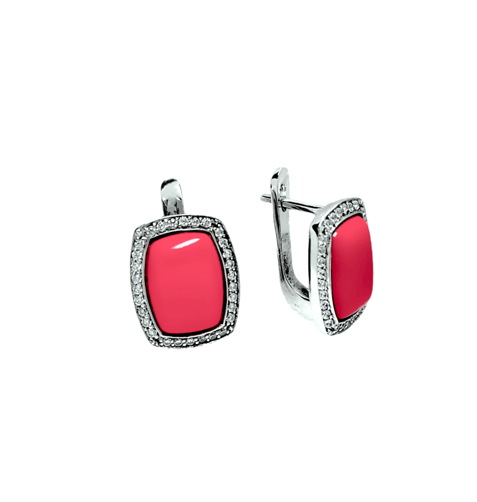 Серьги, серебро, 925 проба, фианит, коралл прессованный