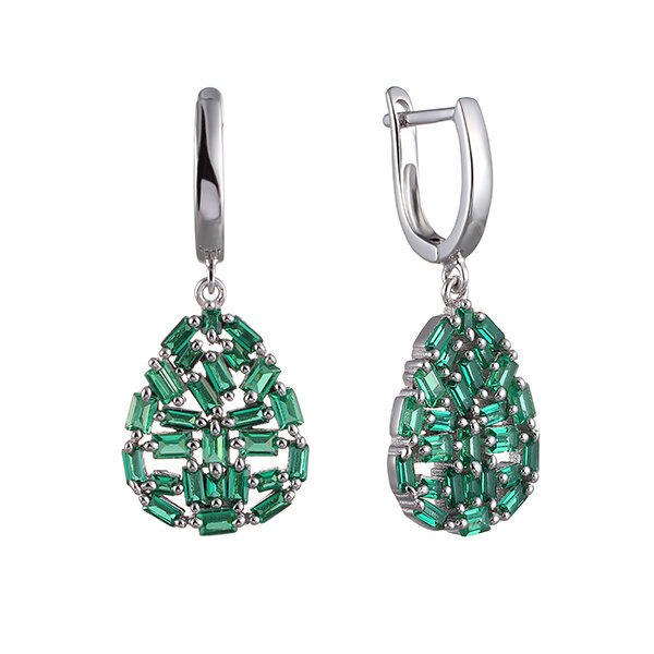 Серьги с подвесками, серебро, 925 проба, фианит