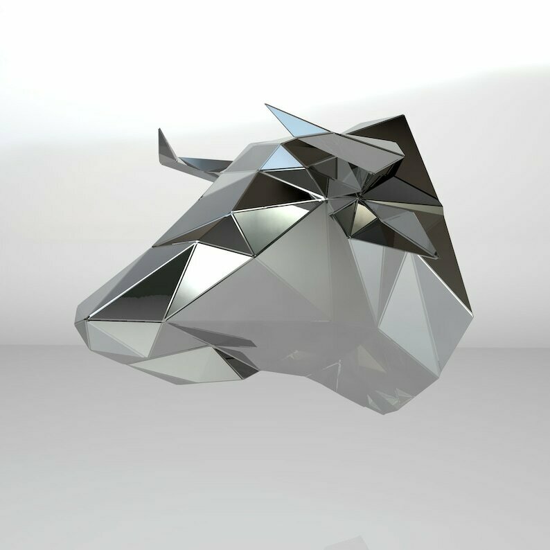 Полигональная фигура Голова Быка, геометрический полигональный металлический декор интерьера