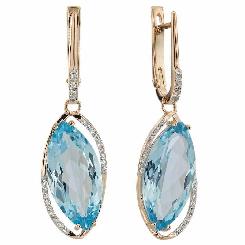 Серьги, красное золото, 585 проба, топаз