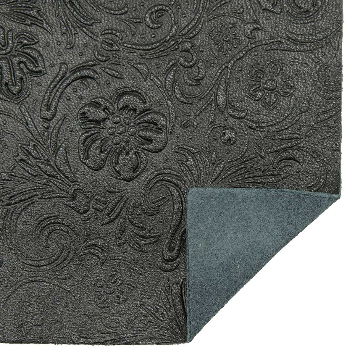 Кожа натуральная в листах фактурная А5, 21*14,8 см, толщина 1 мм, 100% кожа черная, Русские узоры